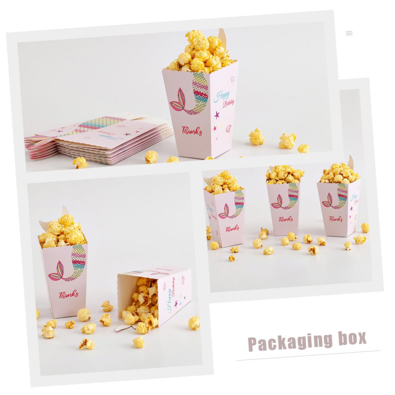 CIYODO 12pcs Boxes Mermaid Chip Box Snack Paper Cones Popcorn Containers Boxes Party Snack Container Poppin Popcorn Food Containers Boom Chicka Popcorn Snacks Container Popcorn Cartons