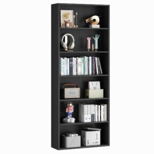 vongrasig 6-tier open bookcase and bookshelf, floor standing wood display storage shelves 71 inch tall bookcase home decor furniture for home office, living room, bed room, black