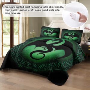 Personalized Dragon Quilt Set Dragon Scale Blue Bedding Set Twin Size Dragon Bedding Dragon Throw 3D Bedding Set Dragon Comforter for Boys Children Teens (Green Black Dragon)