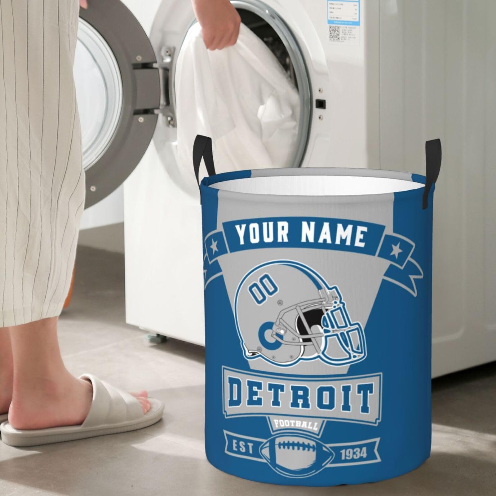 Custom Detroit Laundry Hamper Personalized Name Number Dirty Clothes Hamper Storage Basket Waterproof Large Capacity Hamper for Bathroom Bedroom