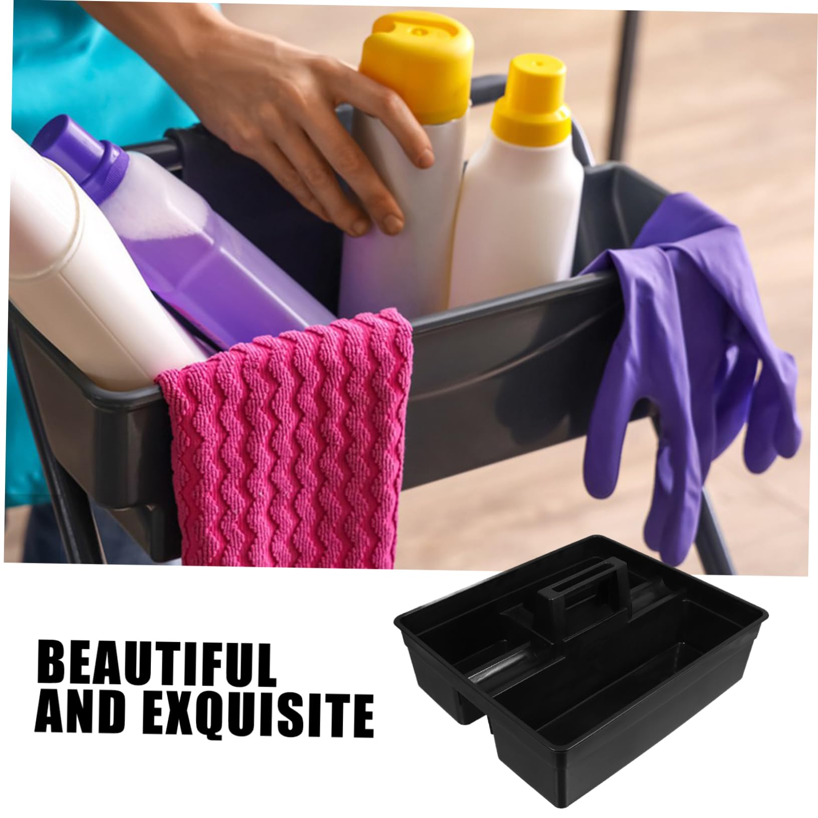 OKUMEYR Cleaning Tote Caddy Plastic Cleaning Caddy with Handle for Hotel Housekeeping Storage Organizer for Cleaning Supplies Portable Tool Tote for Household Use