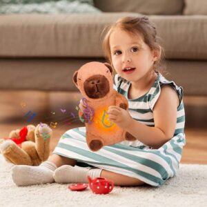 Huvqianu Capybara Plush Toy, Soothing Stuffed Animals, Light-Up Plush Doll, Stress Relief Plushie, Musical Plush Toy, Soft Capybara Pillow, Breathing Plush Toy for Adults and Kids