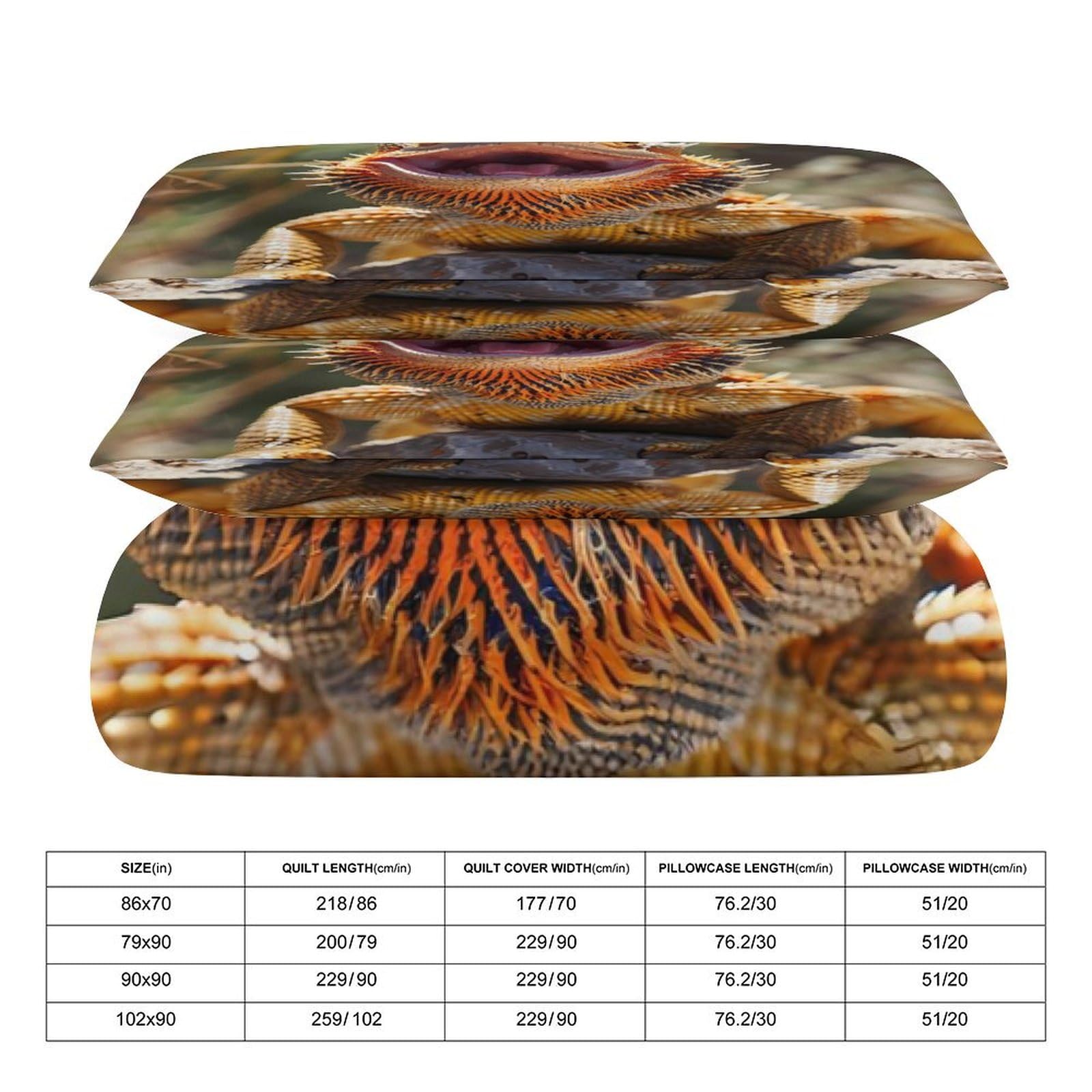 Cool Bearded Dragon Lizards Duvet Cover Set 3 Piece Comforter Cover Bedding Sets 1 Duvet Cover and 2 Pillow Shams 102"x90"