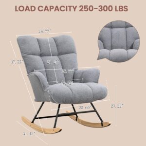 Rocking Chair Nursery Teddy, Upholstered Baby Fluffy Glider Rocker for Adults Indoor, Comfy Sherpa Compact Nursing Chairs for Small Spaces, Living Room, Classroom, Bedroom, Darkgrey