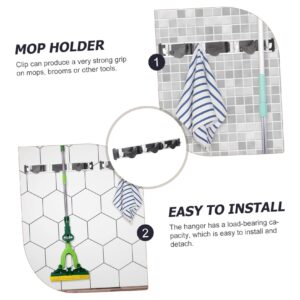 OKUMEYR 2pcs Mop Holder Wall Mount Tool Organizers Cleaning Supplies Organizer Wall Mounted Organizer Nail Broom Holder Mops Wall Utility Rack Shelf Rakes Dustpans Hanger Black Abs