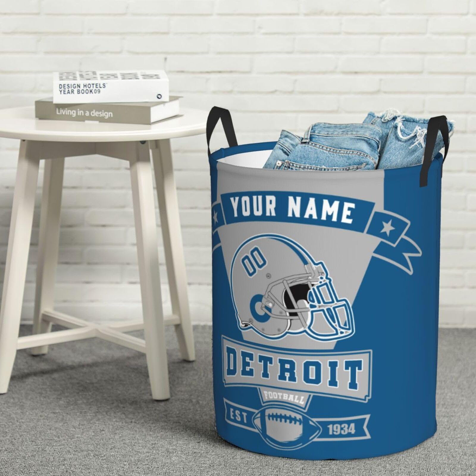 Custom Detroit Laundry Hamper Personalized Name Number Dirty Clothes Hamper Storage Basket Waterproof Large Capacity Hamper for Bathroom Bedroom