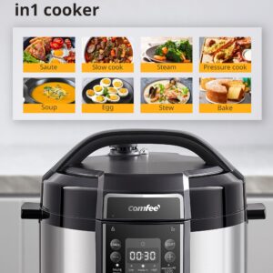 COMFEE’ Pressure Cooker 6 Quart with 13 Cooking Functions, Olla de Presion Non-Stick Pot Yogurt Maker Rice Cooker Slow Cooker Sauté Steamer, Healthy Ceramic Inner Pot