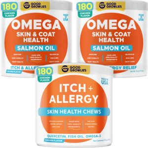 dog allergy + omega 3 bundle - anti-itch skin & coat supplement + allergy support chews - omega 3, epa&dha fatty acids - itching&paw licking relief + dry&itchy skin treatment - 540 chews - made in usa