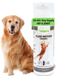 ssn fluid motion - hyaluronic acid for dogs 30-60+ day supply - liquid joint supplement for senior dogs - apple flavor - hip & joint support, mobility, and comfort - glucosamine alternative (150ml)