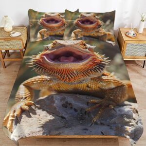 Cool Bearded Dragon Lizards Duvet Cover Set 3 Piece Comforter Cover Bedding Sets 1 Duvet Cover and 2 Pillow Shams 102"x90"