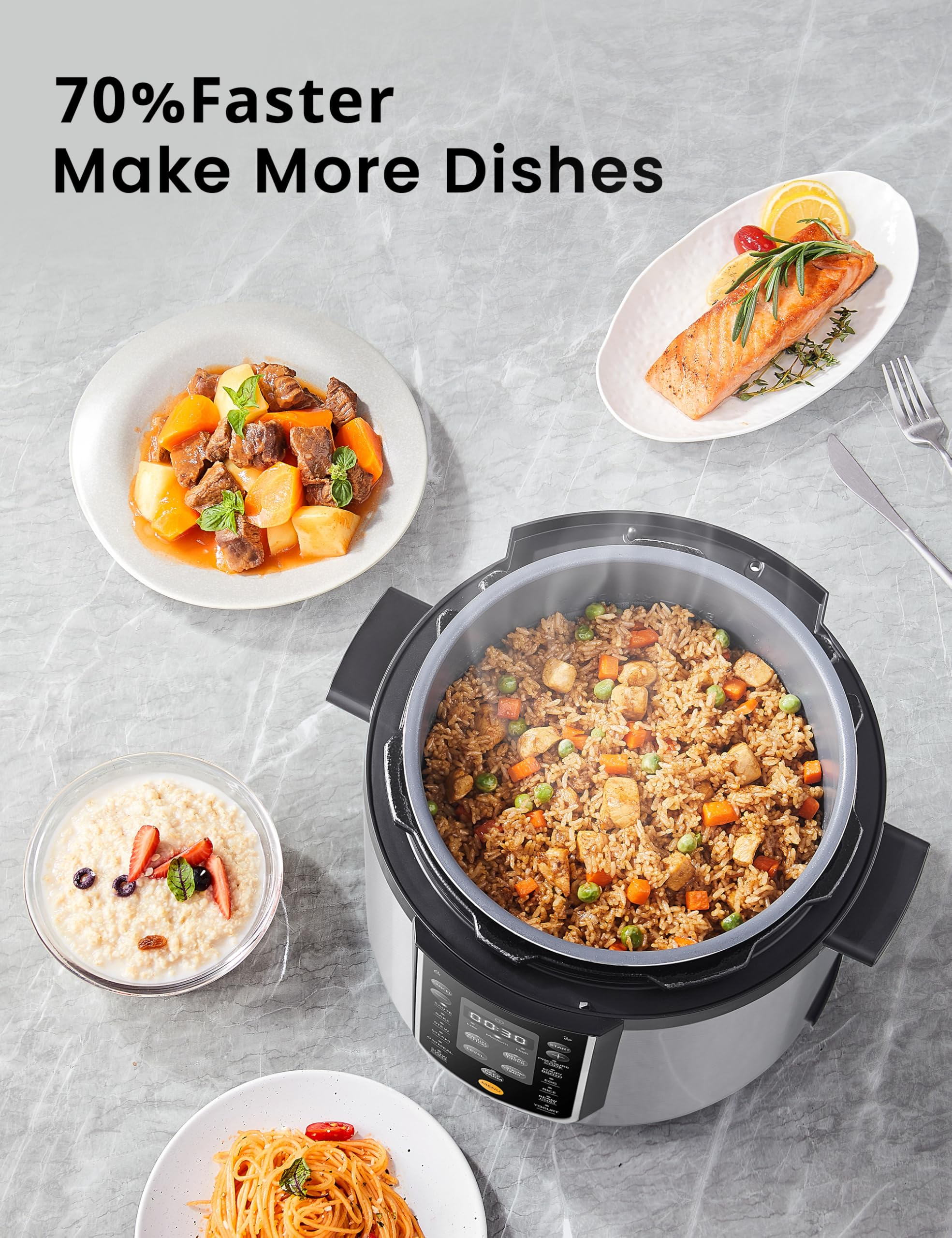 COMFEE’ Pressure Cooker 6 Quart with 13 Cooking Functions, Olla de Presion Non-Stick Pot Yogurt Maker Rice Cooker Slow Cooker Sauté Steamer, Healthy Ceramic Inner Pot