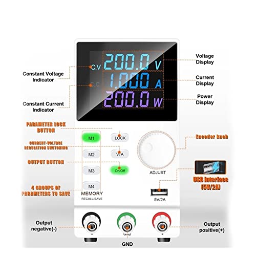 DC Power Supply, 200V 1A DC Bench Power Supply Voltage Regulator Adjustable Stabilized Variable LED Display Regulator Switch,Electroplating DIY(SPPS2001D -Black)