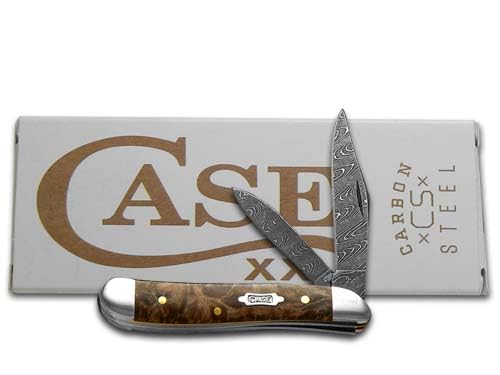 Case XX Peanut Damascus Steel Natural Maple Burl Wood 15094 Pocket Knife