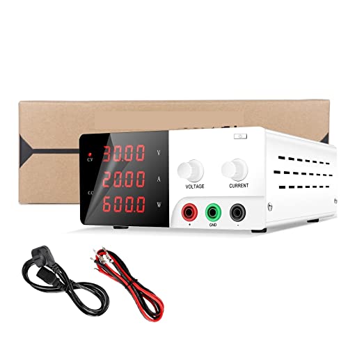 DC Power Supply, 30V 20A DC Variable Power Supply High Precision 4 Digital Adjustable Switching Regulator Bench Power Supplies,Electroplating DIY