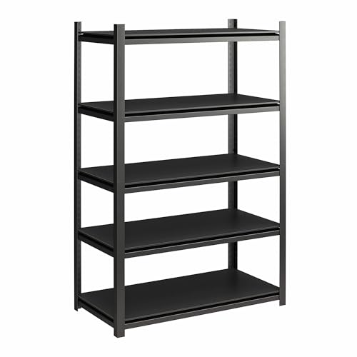 IKGH 5-Shelf Toolless Steel Garage Storage Shelving, 72" H x 48" W x 24" D, 4,000lb Capacity, Pewter Gray with Black Shelves