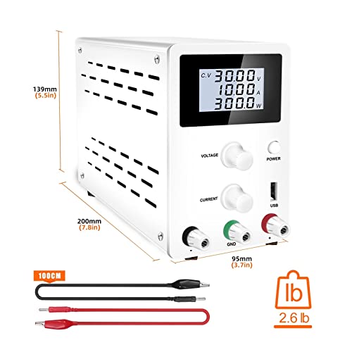 DC Power Supply, Switching Lab Adjustable DC Power Supply 30V 10A Bench Stabilized Voltage Regulator Power Supply,Electroplating DIY(30V 10A LCD)