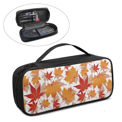 Rnyleeg Fall Stethoscope Carrying Bag for Nurse Portable Medical Stethoscope Accessories Travel Holder Nurse Doctor Essential Maple Leaf Print