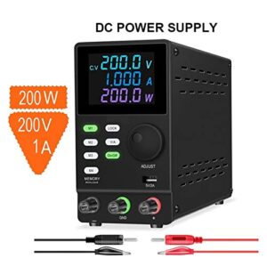 DC Power Supply, 200V 1A DC Bench Power Supply Voltage Regulator Adjustable Stabilized Variable LED Display Regulator Switch,Electroplating DIY(SPPS2001D -Black)