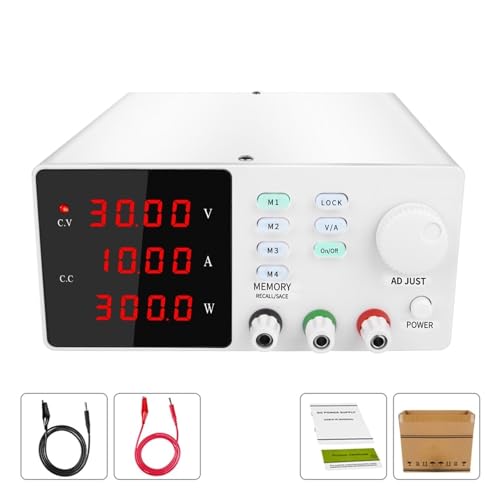 Programmable Memory Function Adjustable DC Power Supply 30V 10A Lab Bench Source Current Stabilized Voltage Regulator(White)