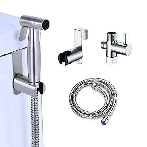 Wekuku Bidet Sprayer for Toilet, Handheld Sprayer Kit, Hand Held Bidet, Cloth Diaper Sprayer Set-Easy to Install (Brushed Nickel)