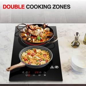 AMZCHEF 2 Burner Electric Cooktop 12 Inch, Domino Electric Stove Top 120v Plug Ceramic Cooktop with 1800W 9 Power Levels,Sensor Touch,Child Lock,Residual Heat Indicator,Built-in&Countertop,Upgraded