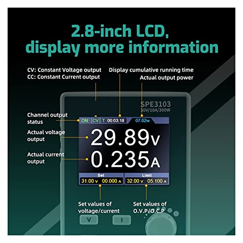 DC Power Supply, Programmable DC Power Supply 300W 30V/10A 60V/10A 2.8" LCD 10mV/1mA Resolution Digital Voltage Regulator Switch,Electroplating DIY(SPE6102 200W)