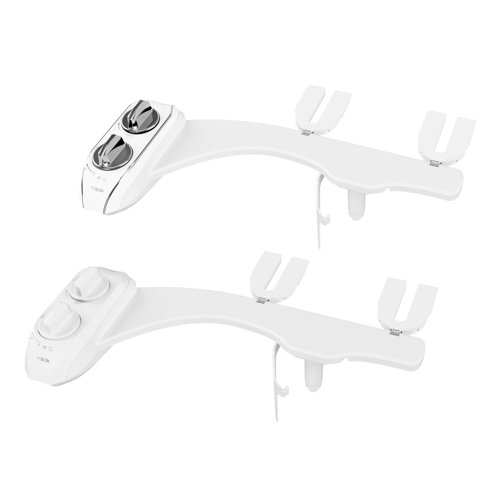 LUXE Bidet NEO 120 Plus - Value Pack of 2 - Patented Bidet Attachments for Toilet Seat with Innovative Hinges to Clean, Slide-in Easy Install, Advanced 360° Self-Clean (Chrome and White)