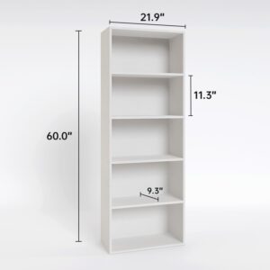 oneinmil Bookcase and Bookshelf, Floor Standing 5-Story High Bookshelf, Display Storage Rack, Home Decorative Furniture, Suitable for Home Offices, Living Rooms, and Bedrooms, White