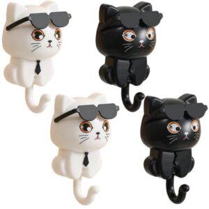 4pack cat key holder, cute key holder, cute wall hooks, key holder wall mount cute, cute cat wall decor, adhesive coat hooks key holder