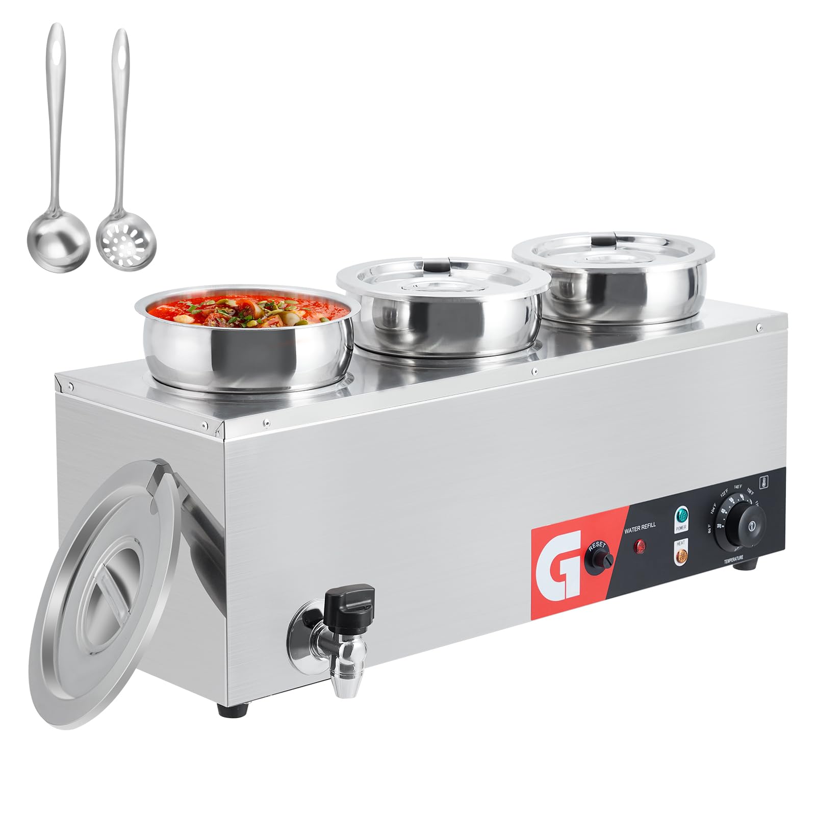 ExploreHorizon Commercial Soup Warmer 3x4.2QT- Stainless Steel Buffet Bain Marie, 86-185℉ Adjustable Temp, Anti-Dry Burn, Reset Button, 1200W Electric Food Warmer for Restaurant