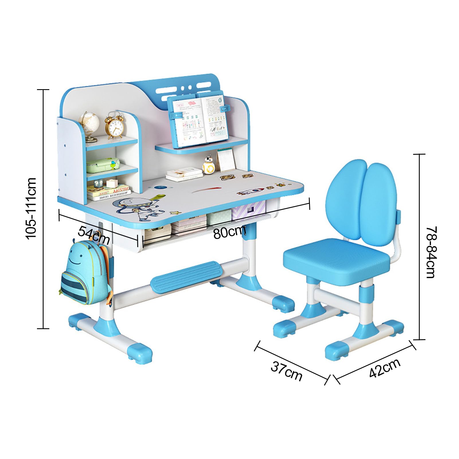 LINASHI Desk for Kids, Kids Desk Height Adjustable, Kids Desk and Chair Set, Kids Study Table and Chair Set with Widened Desktop, Desk for Girls with Storage Drawer, Ergonomic School Desk for Kids