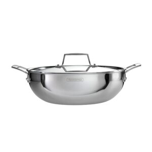 Tramontina Utsava 4-Quart Tri-Ply Clad Stainless Steel Kadai with Lid, Kadhai Pot for Indian Cooking