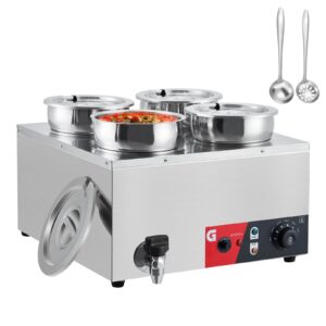 euker commercial soup warmer 4x3.5qt - stainless steel buffet bain marie, 86-185℉, adjustable temp, anti-dry burn, reset button, 1200w electric food warmer for restaurant