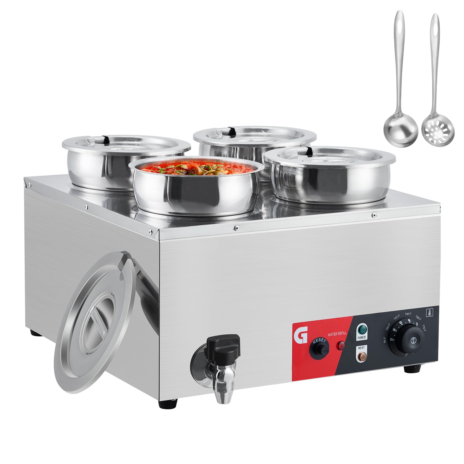 EuKer Commercial Soup Warmer 4X3.5QT - Stainless Steel Buffet Bain Marie, 86-185℉, Adjustable Temp, Anti-Dry Burn, Reset Button, 1200W Electric Food Warmer for Restaurant