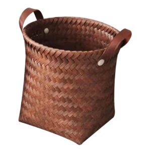 cabilock woven basket wicker toy basket laundry basket woven trash container for cars woven storage basket car decoration closet baskets seagrass storage baskets car toy brown leather