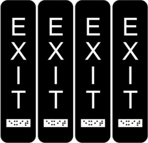 4-pack vertical exit signs with braille – ada-compliant exit signs for businesses – raised letters & braille – adhesive mounting strips included – 8x2 inch