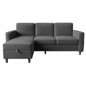 Sectional Sofa Couches for Living Room - 78'' Dark Grey 3 Seat L-Shaped Couch with Storage Ottoman, Modern Linen Convertible Sectionals Sofas with Chaise for Apartment, Office, Small Space