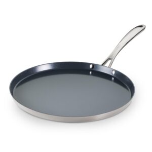 tramontina utsava 12-inch tri-ply clad stainless steel ceramic-coated dosa tawa, non stick tava pan for roti, crepe pan, comales para tortillas, pancake griddle, nonstick flat skillet