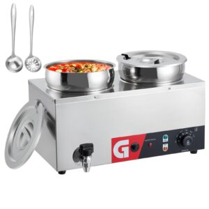 asypets commercial soup warmer - stainless steel buffet bain marie, 86-185℉ adjustable temp, anti-dry burn, reset button, 1200w electric food warmer for restaurant