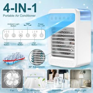 Portable Air Conditioners 2024,Mini Air Conditioners Portable for Room,Oscillating Small Mini AC with Timer,4 Speeds 2 Cool Mist,180° Oscillation Mini Air Conditioners for Room Kitchen Office Bedroom