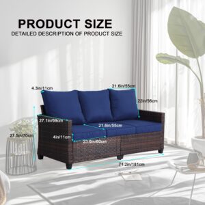 EortheX Patio Furniture Set, 3-Seat Outdoor Patio Couch Furniture Patio Wicker Sofa, All Weather Rattan Wicker Porch Furniture Anti-Slip Cushion