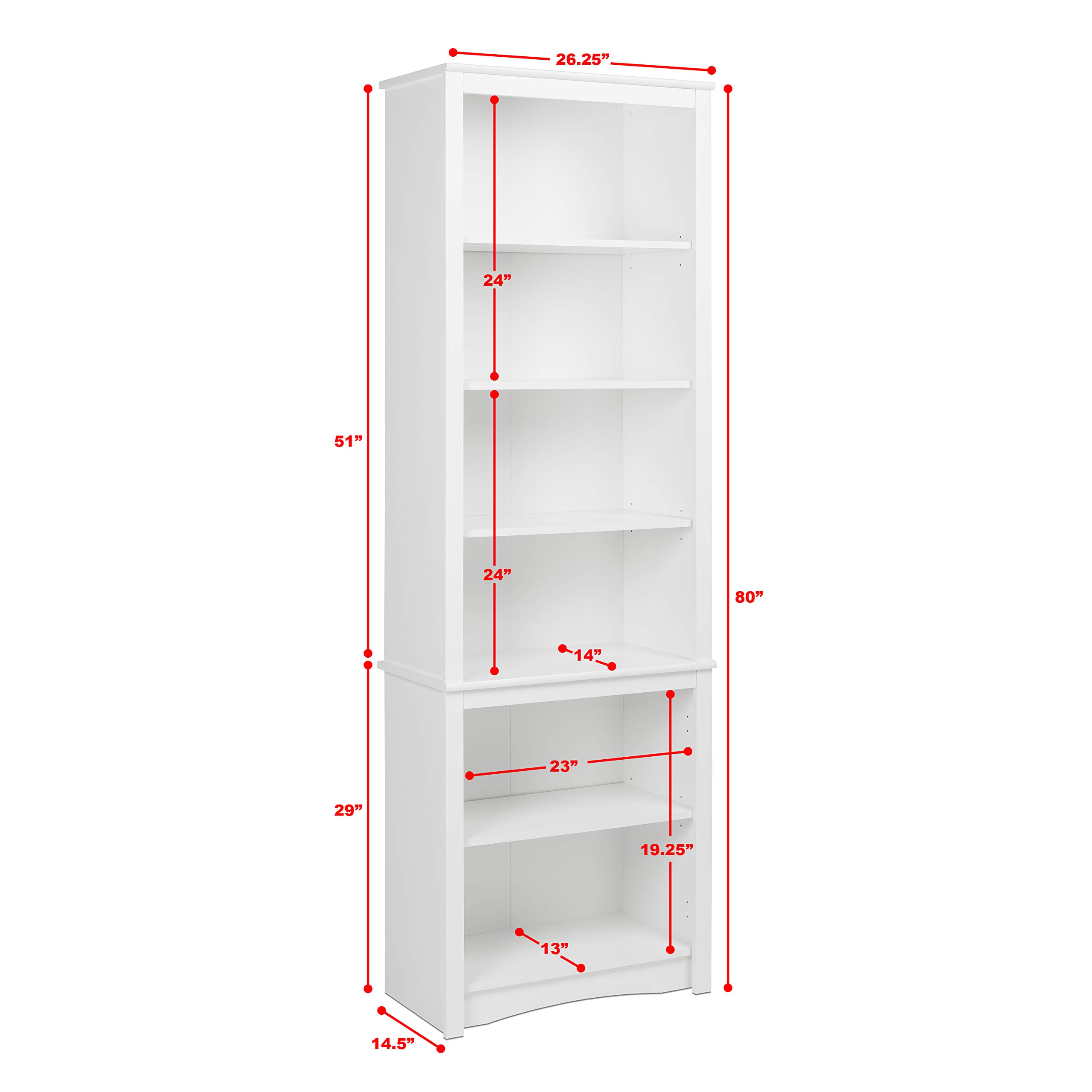 IKGH Home Office Modern 80" Tall Bookcase with Adjustable Shelves, White