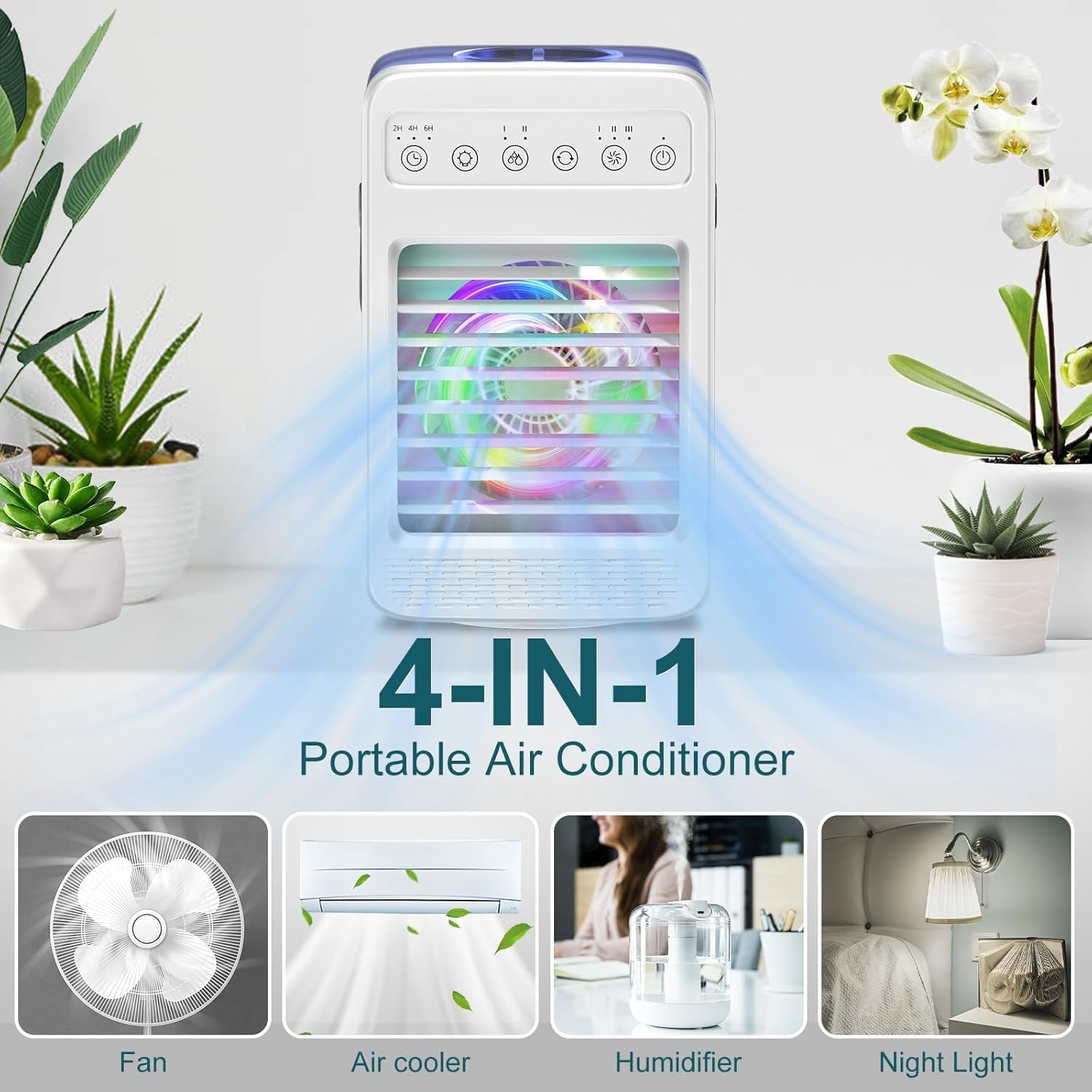 Portable Air Conditioners 2024,Mini Air Conditioners Portable for Room,Oscillating Small Mini AC with Timer,4 Speeds 2 Cool Mist,180° Oscillation Mini Air Conditioners for Room Kitchen Office Bedroom