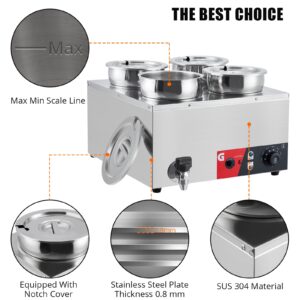 EuKer Commercial Soup Warmer 4X3.5QT - Stainless Steel Buffet Bain Marie, 86-185℉, Adjustable Temp, Anti-Dry Burn, Reset Button, 1200W Electric Food Warmer for Restaurant