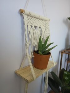 kamal brands -handmade macrame wall hanging shelf with tassels and wooden plank