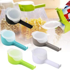 bag clip with pour spout, bag clips for food storage sealing clips, bag spout clips, food clip set, potato chip bag clips, reusable plastic cap sealer clips, for snack (mix)