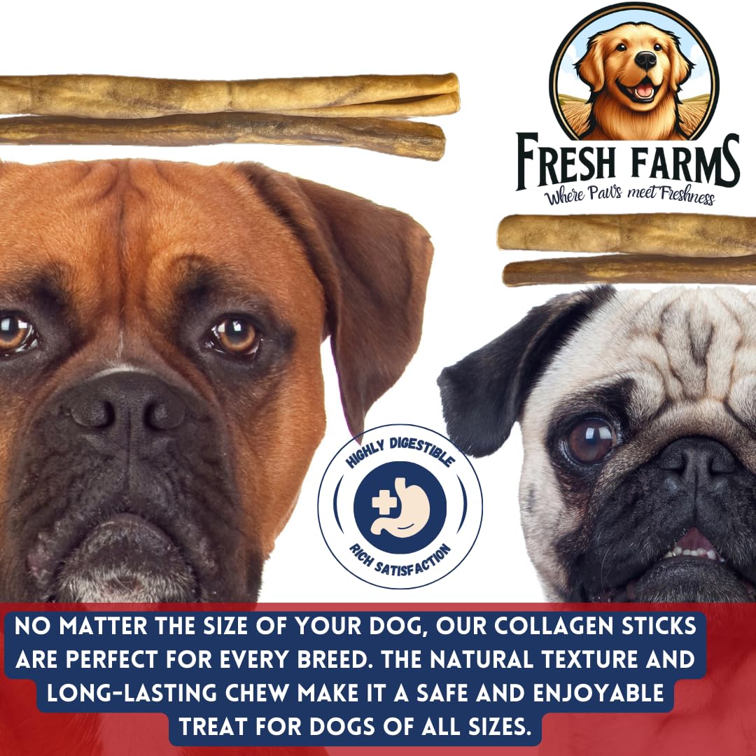 Fresh Farms Natural Collagen Sticks for Dogs 15 Pack - 6 Inches – Long-Lasting Alternative to Bully Sticks, Rawhide-Free Collagen Chews with Chondroitin & Glucosamine for Joint Support & Dental Health