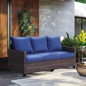 eorthex patio furniture set, 3-seat outdoor patio couch furniture patio wicker sofa, all weather rattan wicker porch furniture anti-slip cushion