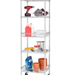 HSS 5 Tier Wire Shelving Tower Rack with 3" Casters, 18" Dx24 Wx75 H Chrome, Total Capacity 500 lbs