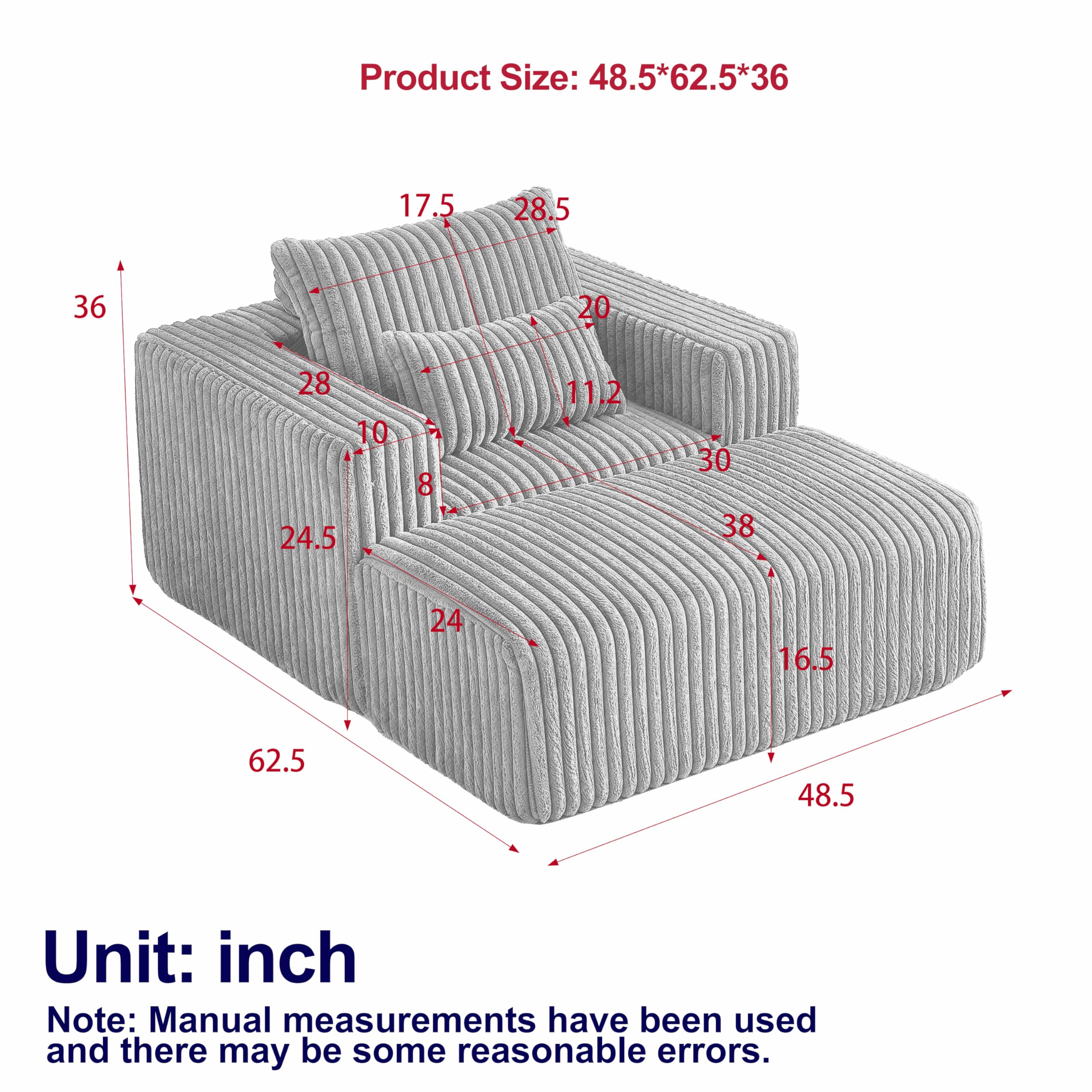 Fjzhai Oversized Sleeper Chair,Corduroy Oversized Chaise,48.5" Single Sofa with Ottoman,Comfy Lounge couches for Living Room,Deep Seat Convertible Sofa Bed for Office,Samll Space